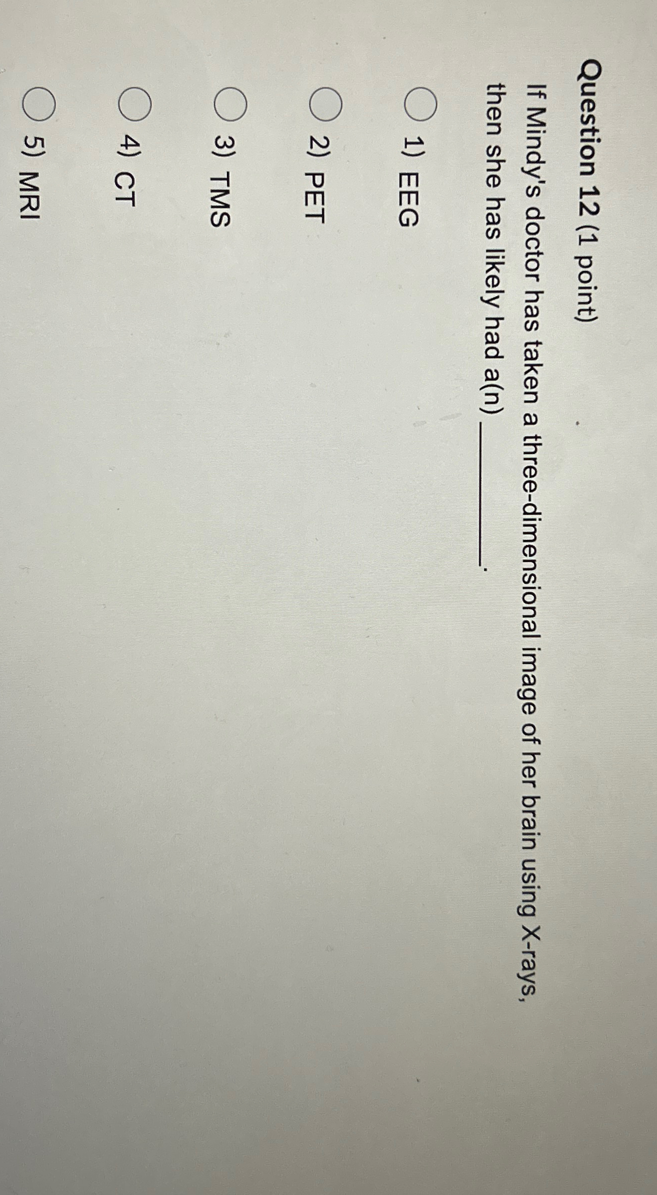 Solved Question 12 (1 ﻿point)If Mindy's doctor has taken a | Chegg.com