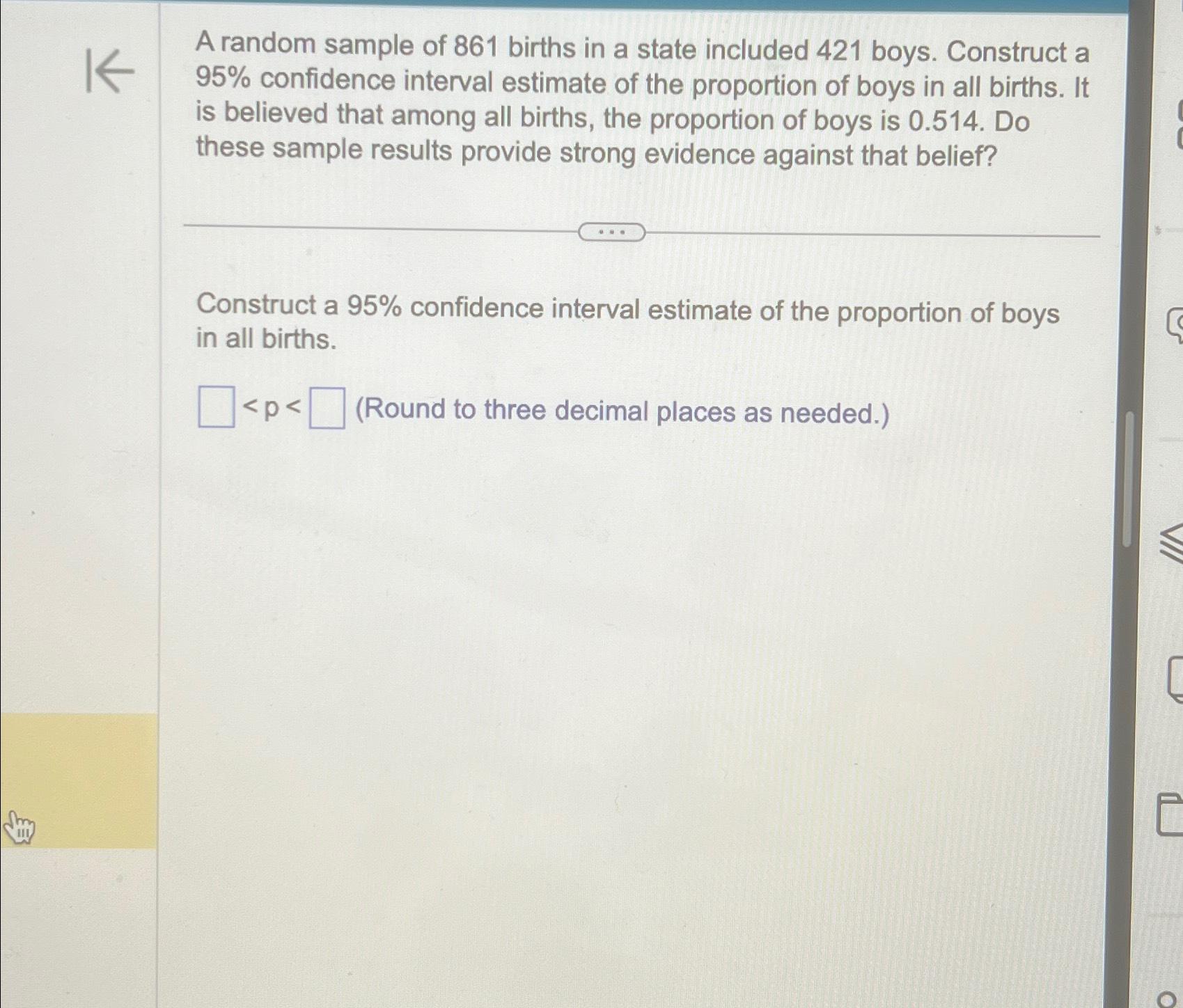 Solved A random sample of 861 ﻿births in a state included | Chegg.com