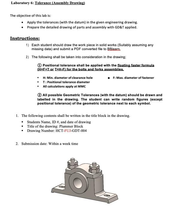 Solved The objective of this lab is: - Apply the tolerances | Chegg.com