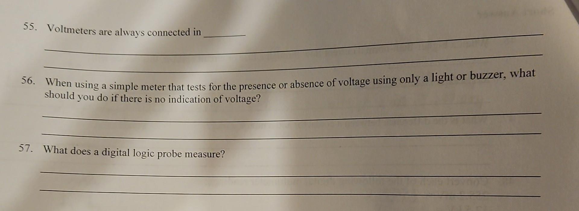 Solved Voltmeters are always connected inWhen using a simple | Chegg.com