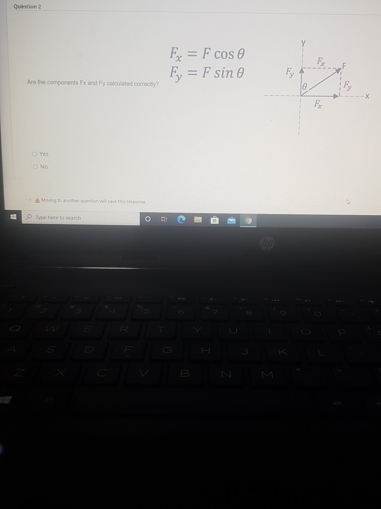 Solved Question 2 Fx = F cos e Fy = F sine Fy Are the | Chegg.com