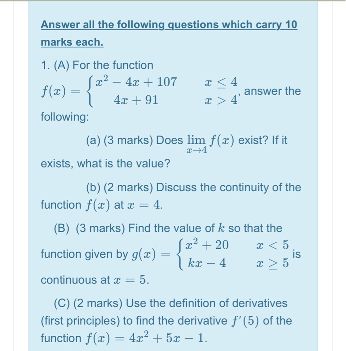Solved 2. (each 1 mark) Find the derivative of the following | Chegg.com