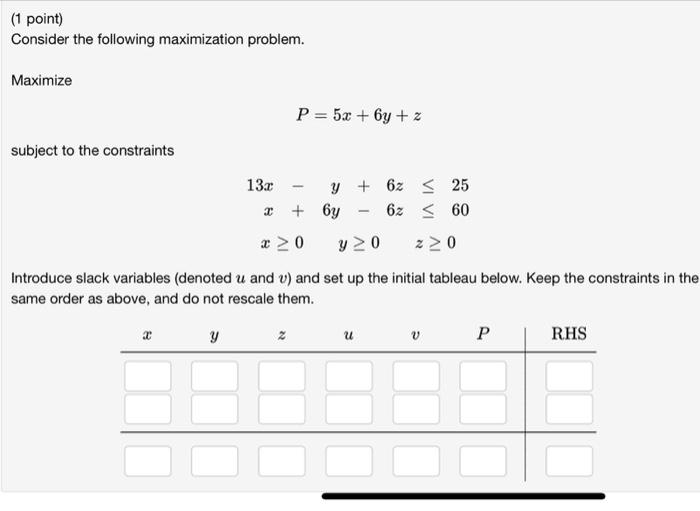 Solved (1 point) Consider the following maximization | Chegg.com