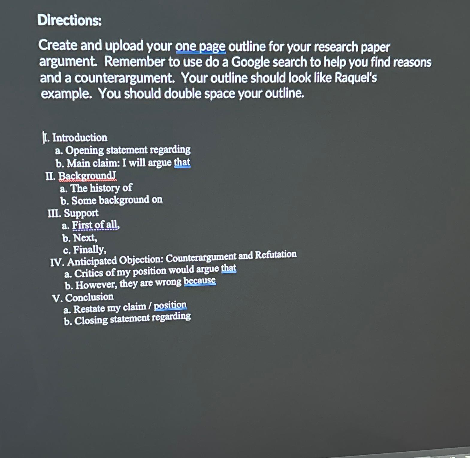 Solved Directions:Create and upload your one page outline | Chegg.com