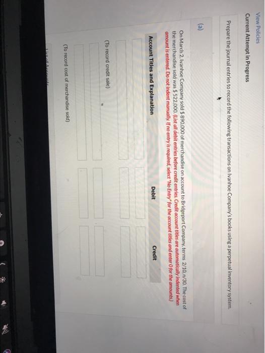 Solved View Policies Current Attempt in Progress Prepare the | Chegg.com