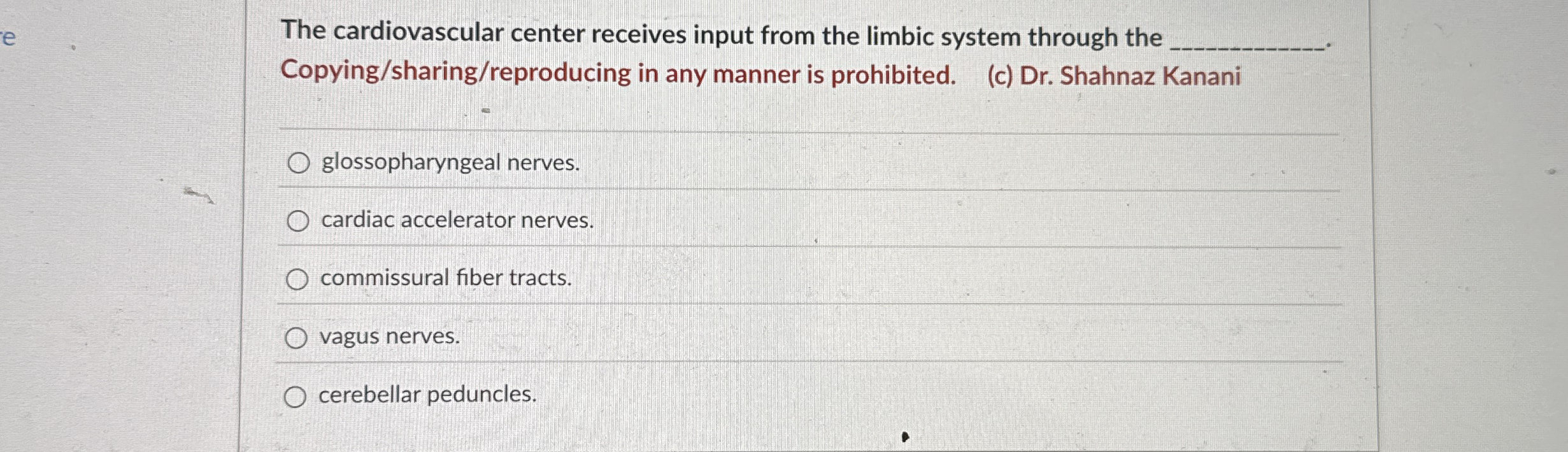 The cardiovascular center receives input from the | Chegg.com