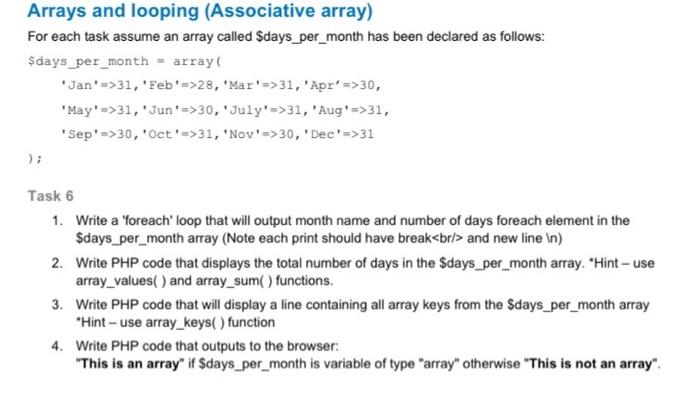 Solved Arrays and looping (Associative array) For each task | Chegg.com