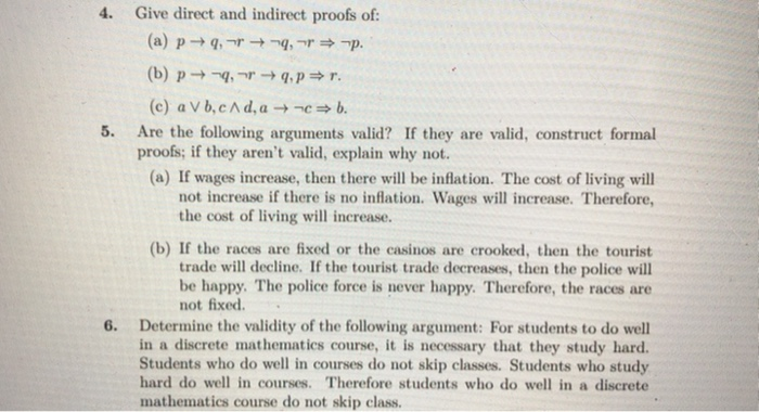 Solved 4. 5. Give direct and indirect proofs of: (a) p 4,- + | Chegg.com
