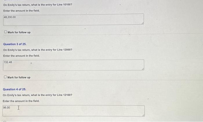 On Emily's tax return, what is the entry for Line | Chegg.com