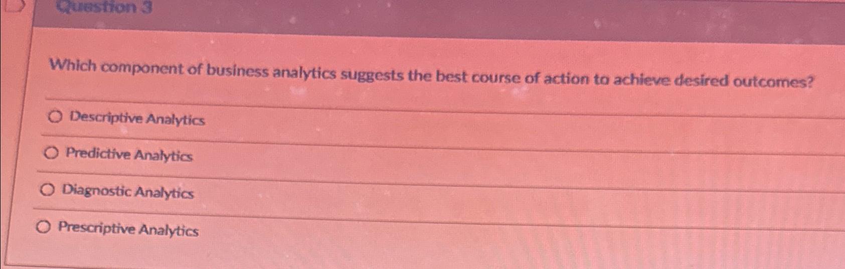 Solved Which component of business analytics suggests the | Chegg.com