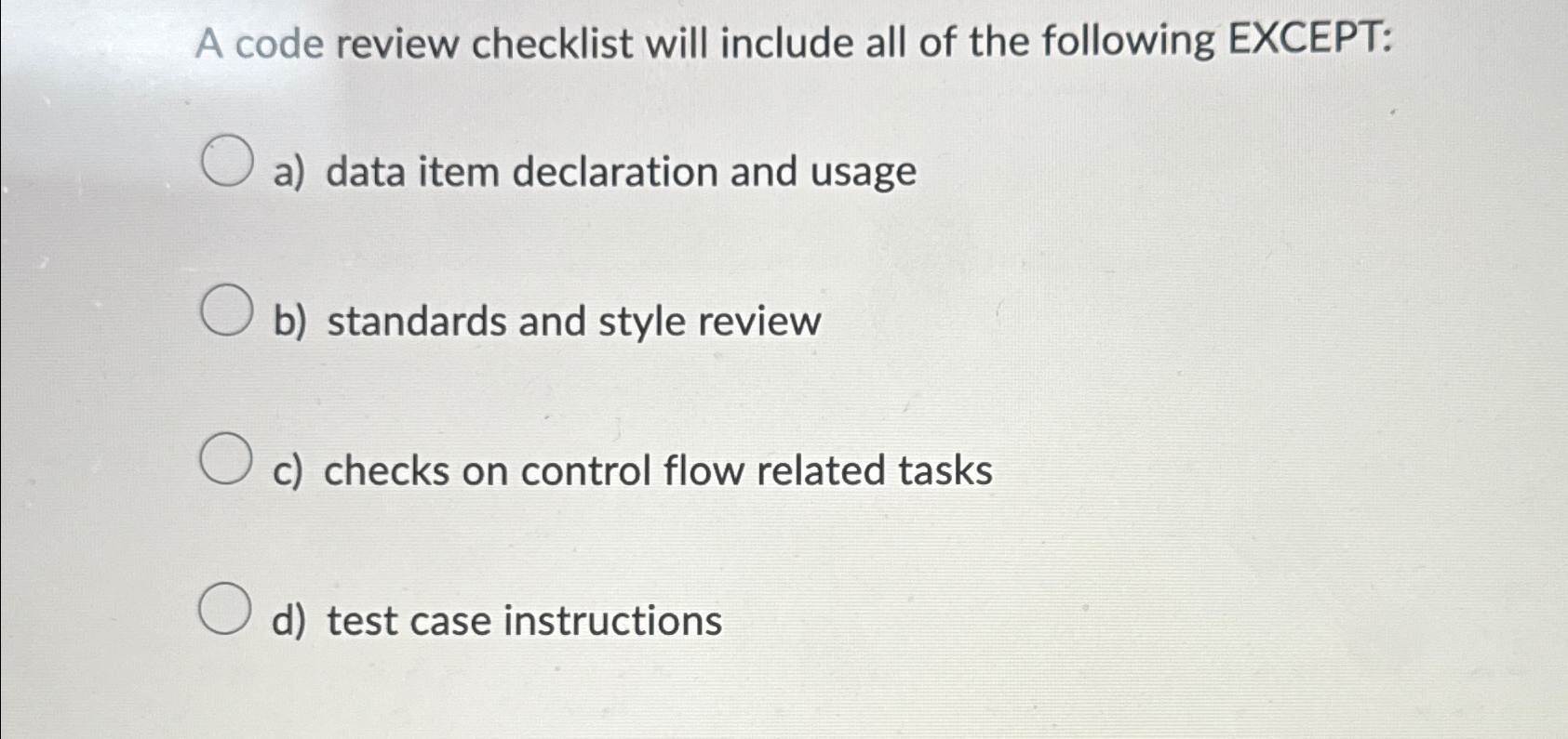 Solved A code review checklist will include all of the | Chegg.com