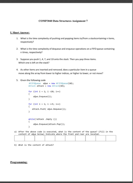Solved Comp30 40 Data Structures Assignment 7 L Short Answer