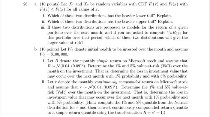 Solved 26. a. ( 10 points) Let X1 and X2 be random variables | Chegg.com