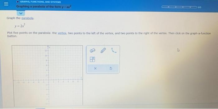 Solved Graph the parnbola. y=2x2 Plot five points on the | Chegg.com