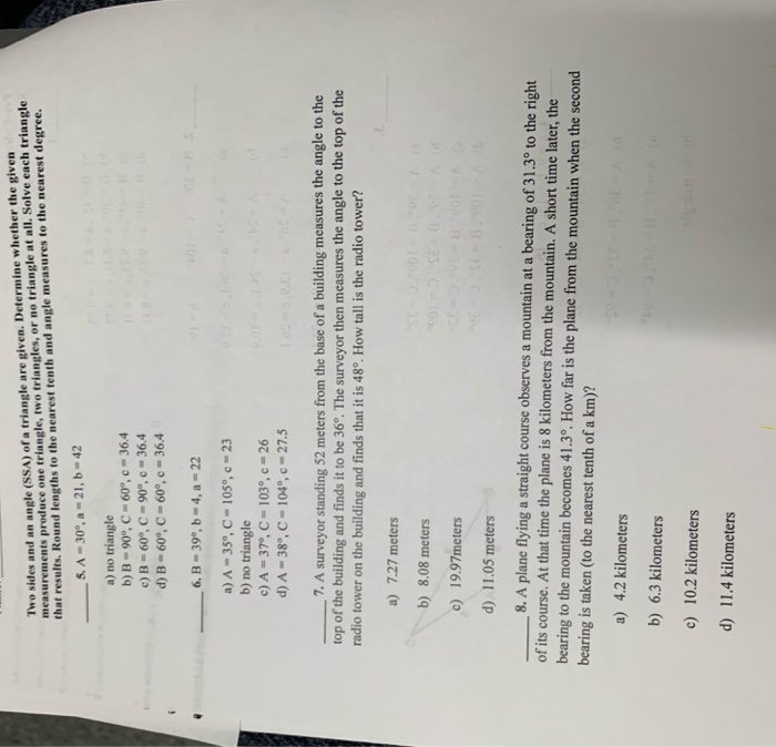 Solved Two sides and an angle (SSA) of a triangle are given. | Chegg.com