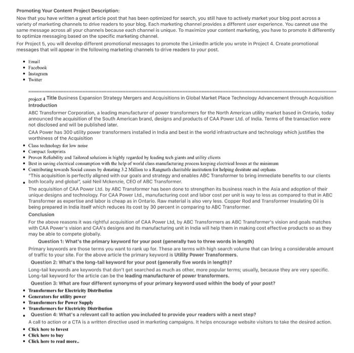 Solved Promoting Your Content Project Description:Now that | Chegg.com