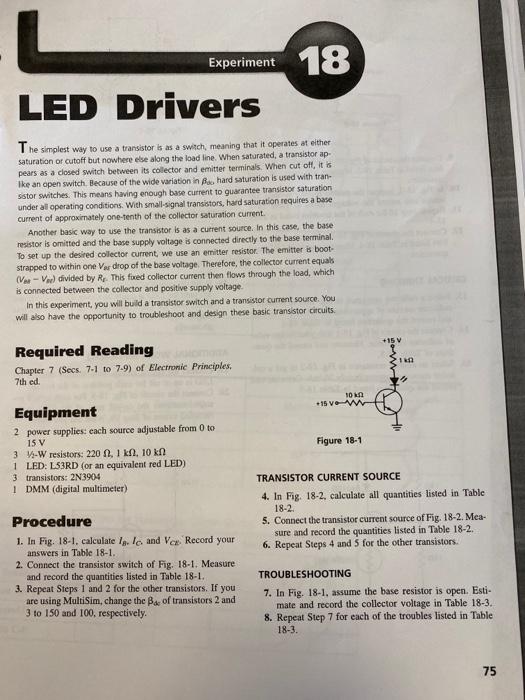 Experiment 18 LED Drivers The simplest way to use a | Chegg.com