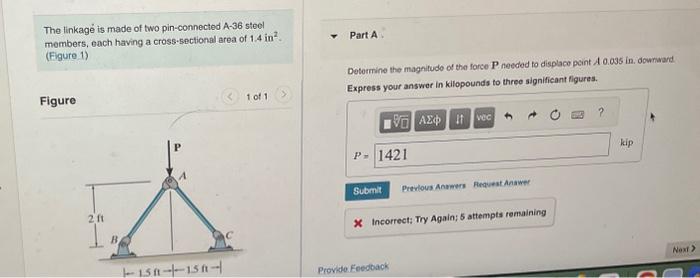 Solved The linkage is made of two pin-connected A-36 steel | Chegg.com