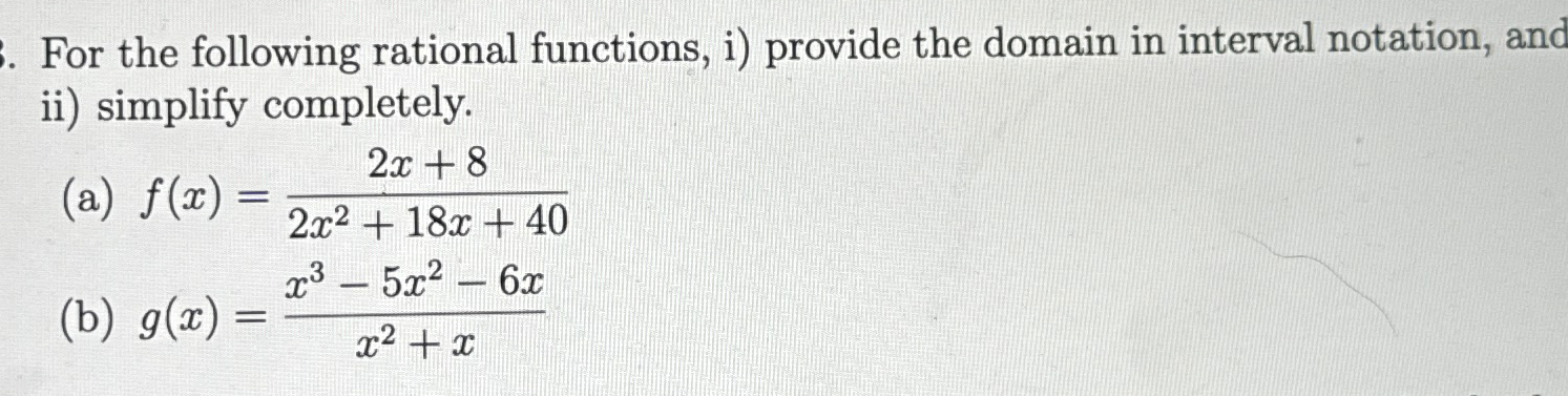 Solved For the following rational functions, i) ﻿provide the | Chegg.com