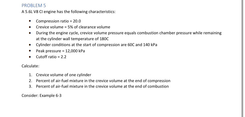 Solved PROBLEM 5A 5.6L V8 ﻿Cl engine has the following | Chegg.com