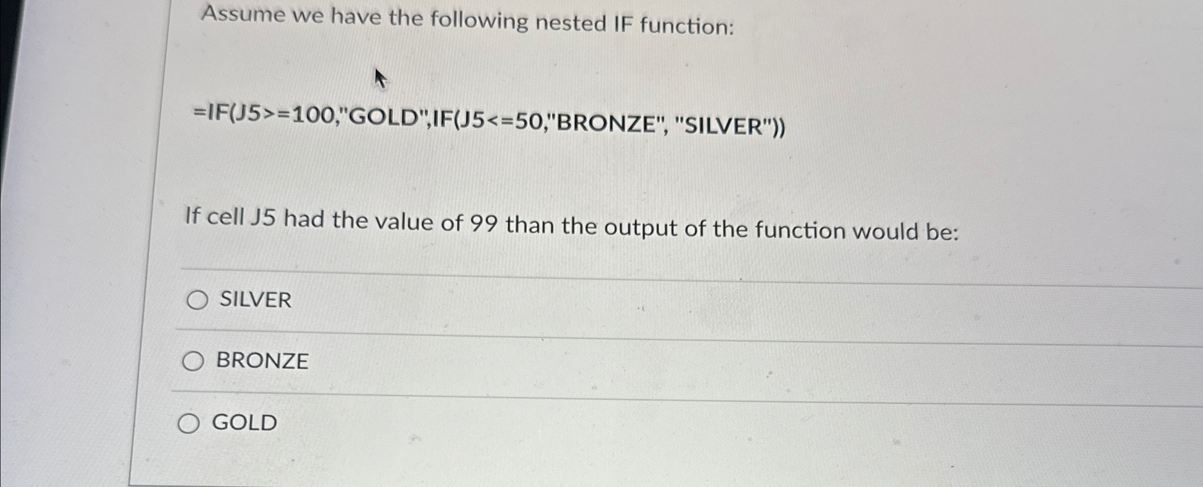 Solved Assume we have the following nested If function:If | Chegg.com