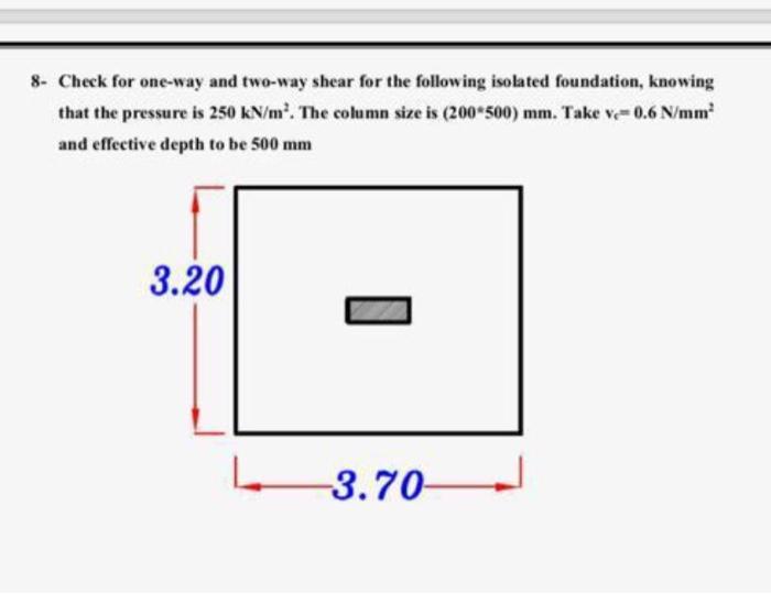 Solved 8- Check for one-way and two-way shear for the | Chegg.com
