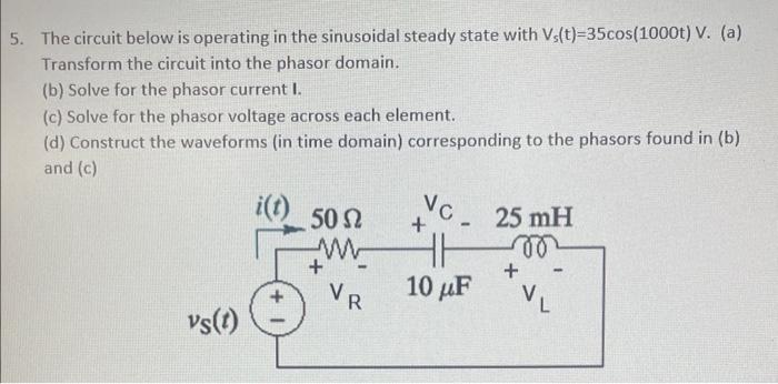 Solved 5. The circuit below is operating in the sinusoidal | Chegg.com