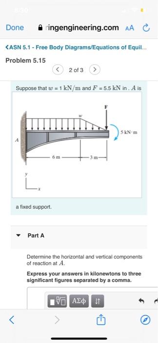 Solved Suppose that w=1kN/m and F=5.5kN in.A is a fixed | Chegg.com