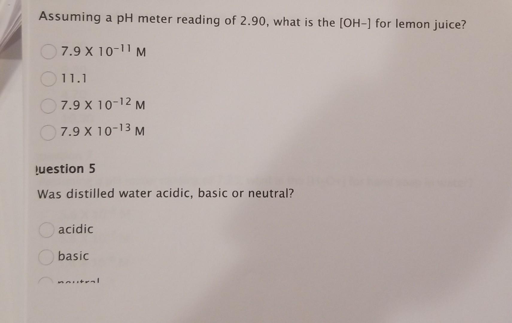 Solved Assuming a pH meter reading of 2.90 , what is the | Chegg.com