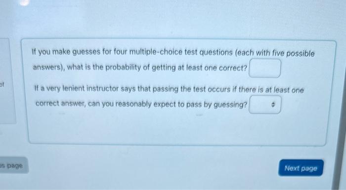 Solved If you make guesses for four multiple-choice test | Chegg.com
