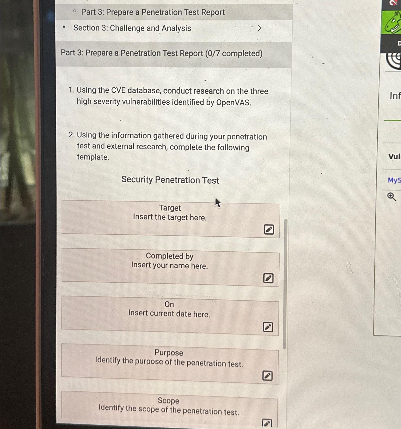 Part 3: Prepare a Penetration Test ReportSection 3: | Chegg.com