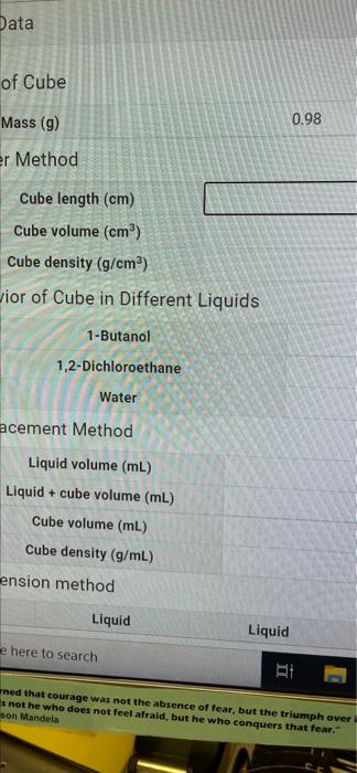 Solved density of plastic cube using caliper method need | Chegg.com