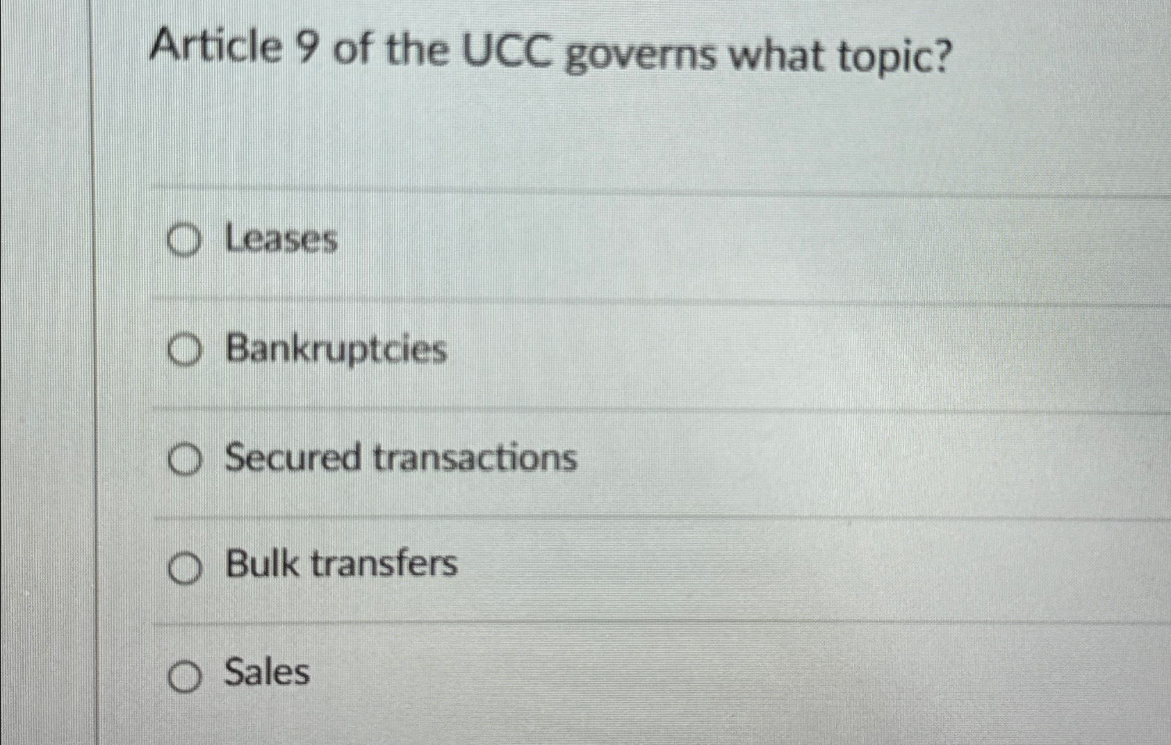 Solved Article 9 ﻿of the UCC governs what | Chegg.com