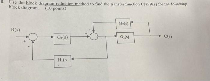 Solved 8. Use the block diagram reduction method to find the | Chegg.com