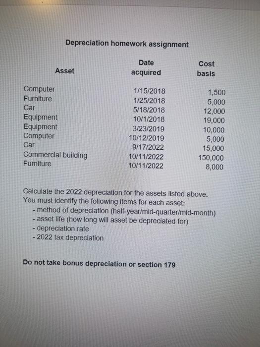 Solved Please solve the depreciation for each of these | Chegg.com