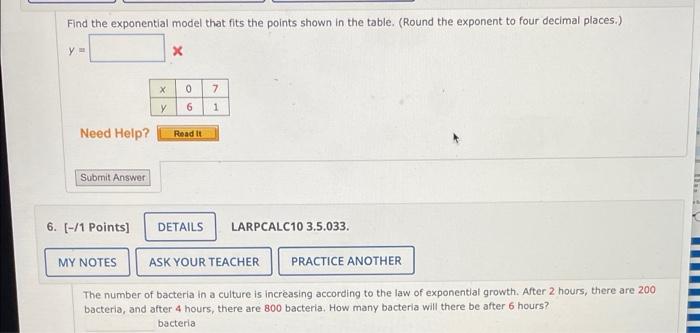 Solved Find the exponential model that fits the points shown | Chegg.com