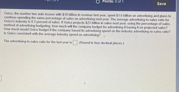 Solved Geico, the number two auto insurer with $18 bilion in | Chegg.com