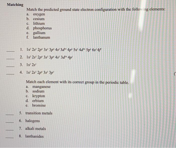 Solved Matching Match the predicted ground state electron | Chegg.com