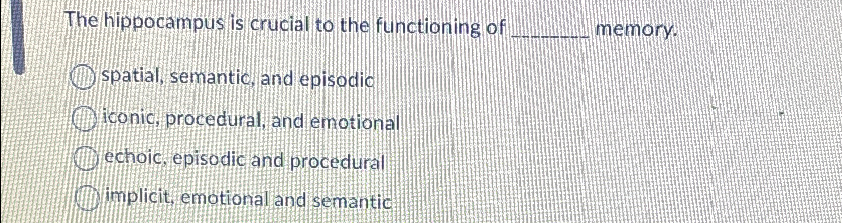 Solved The hippocampus is crucial to the functioning of | Chegg.com