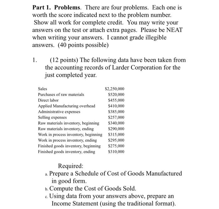 Solved Part 1. Problems. There are four problems. Each one | Chegg.com