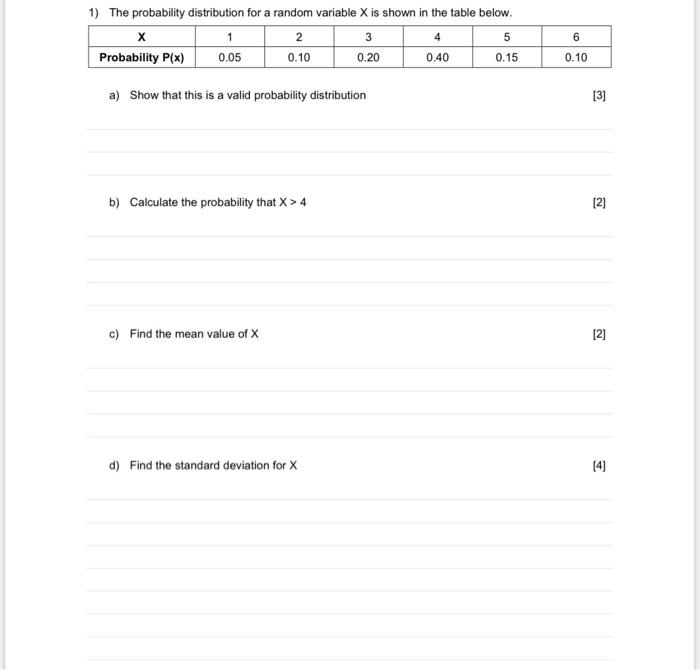 Solved 1) The probability distribution for a random variable | Chegg.com