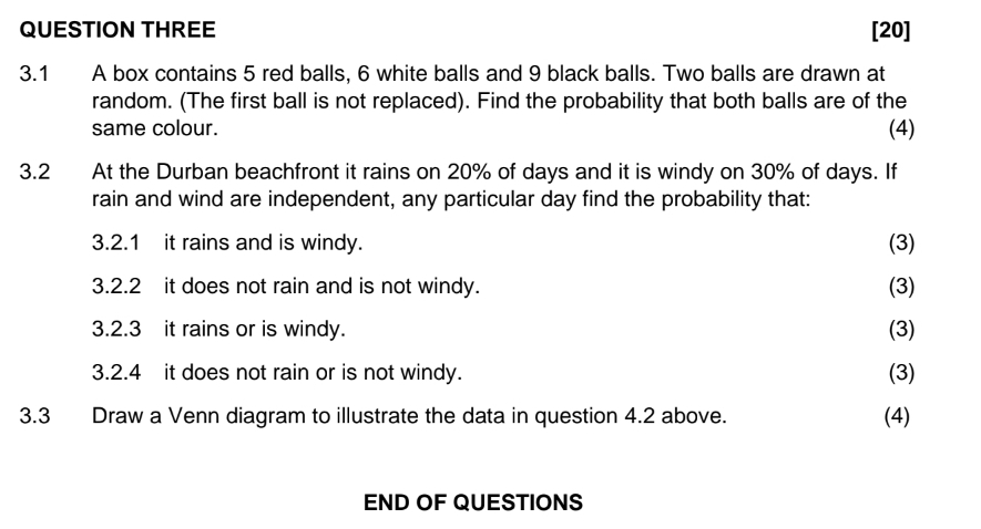 Solved QUESTION THREE[20]3.1 ﻿A box contains 5 ﻿red balls, 6 | Chegg.com