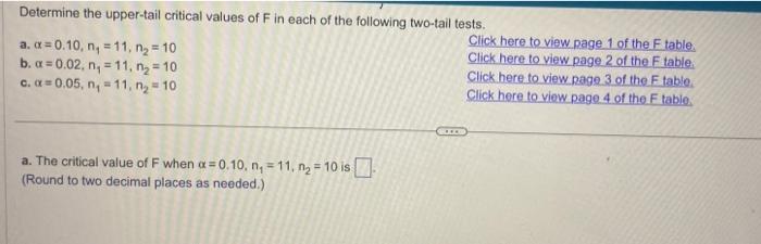 Solved Determine the upper-tail critical values of F in each | Chegg.com