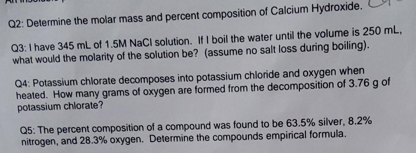 Solved Q2: Determine the molar mass and percent composition | Chegg.com