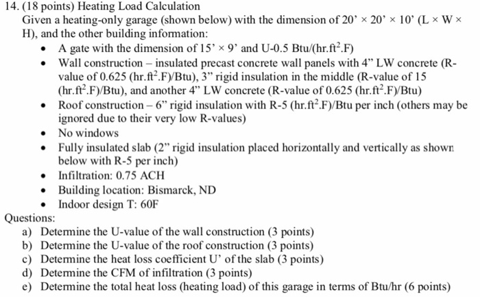 14.(18 points) Heating Load Calculation Given a | Chegg.com
