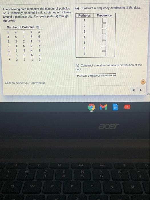 Solved The following data represent the number of potholes | Chegg.com