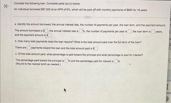 Solved Consider the following loan. Complete parts (a)-(c) | Chegg.com