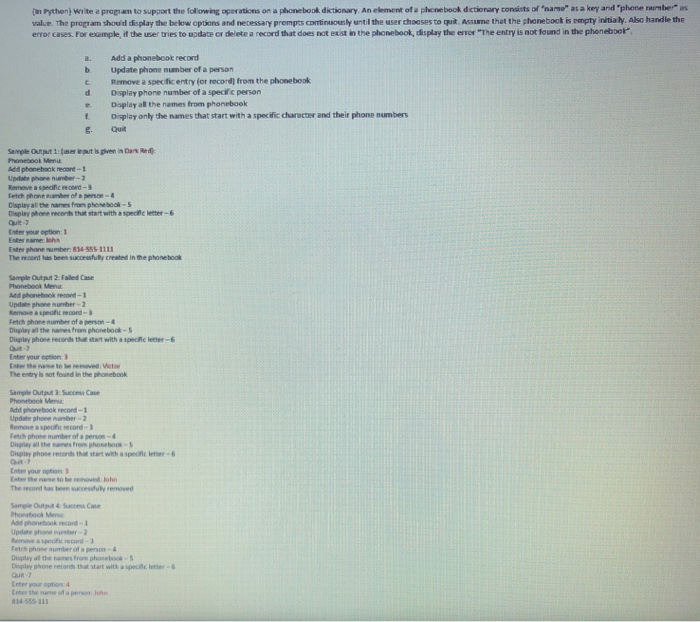 Solved Python Wite A Program To Support The Following