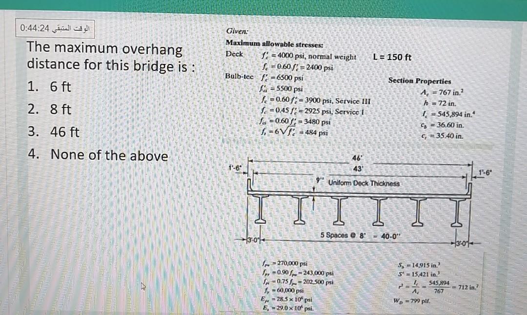 الوقت المتبقي 0:44:24 l The maximum overhang distance | Chegg.com