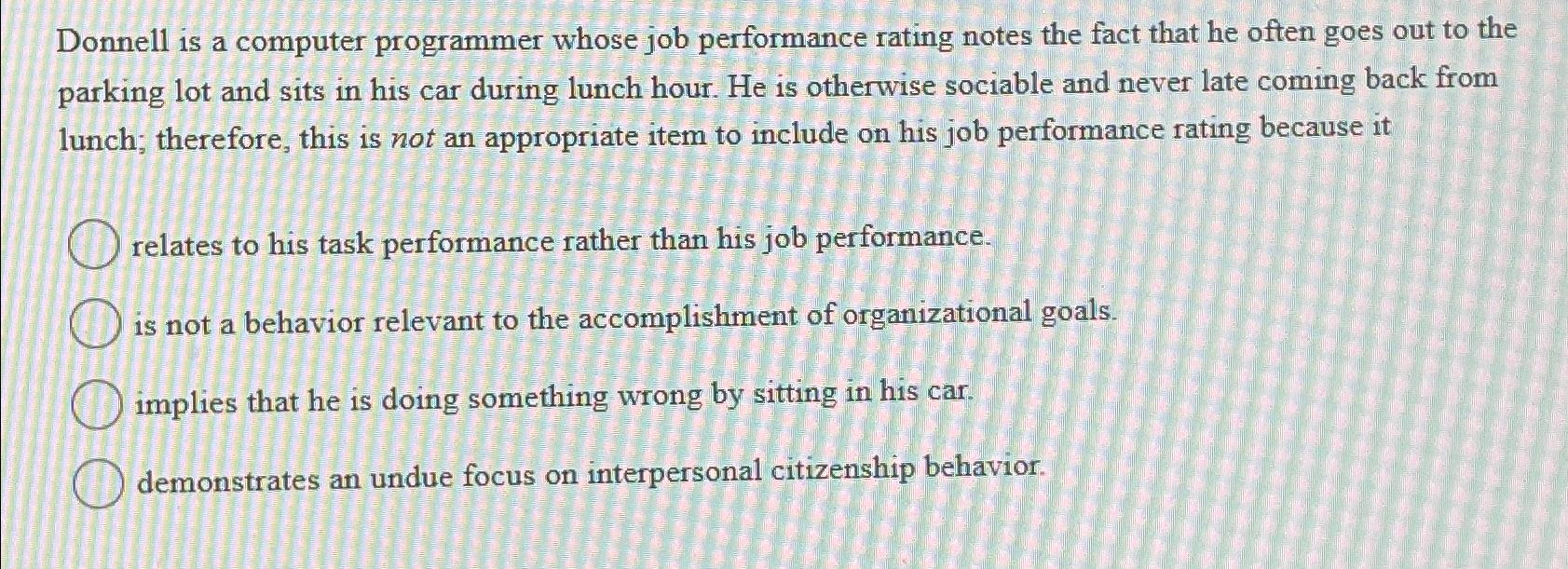 Solved Donnell is a computer programmer whose job | Chegg.com